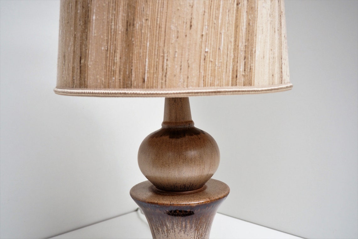 Sculptural ceramic table lamp with fabric shade vintage | Etsy