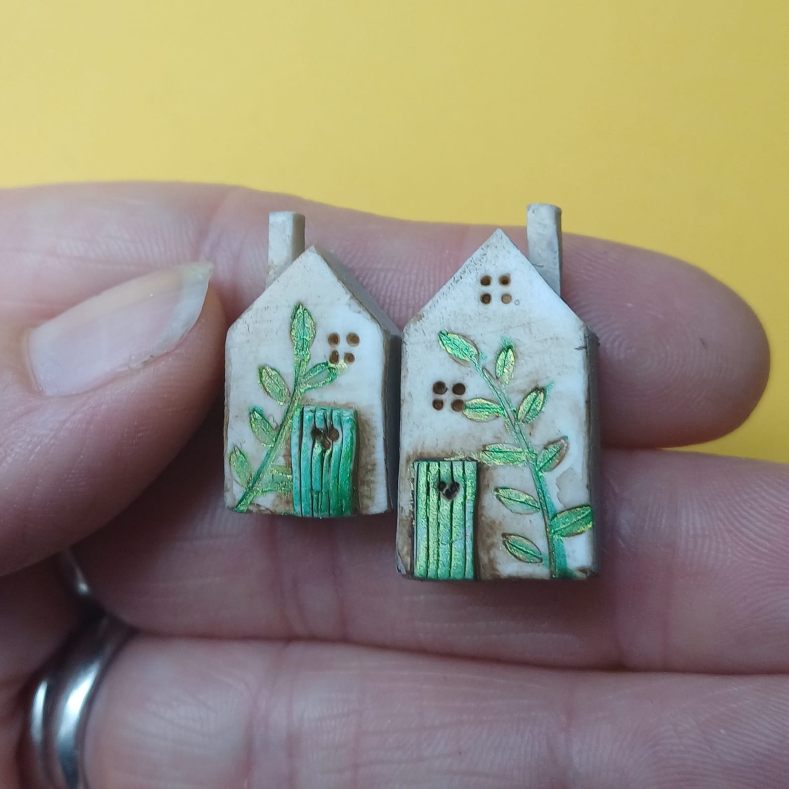 Handmade Micro Houses, Tiny Set of Two, Leaf Motif - Etsy