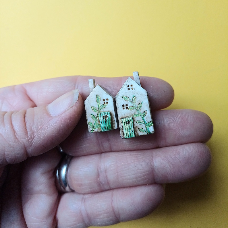 Handmade Micro Houses, Tiny Set of Two, Leaf Motif - Etsy