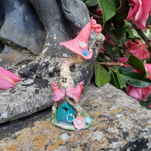 Pretty Pink Fairy House, With Twisty Toadstools and Miniature Flowers ...