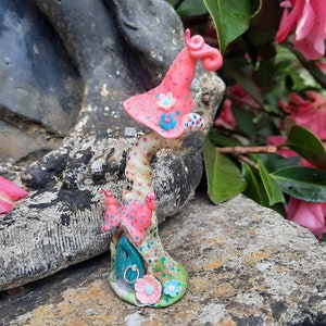 Pretty Pink Fairy House, With Twisty Toadstools and Miniature Flowers ...