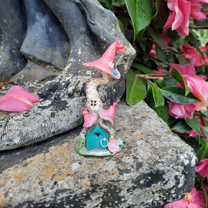 Pretty Pink Fairy House, With Twisty Toadstools and Miniature Flowers ...