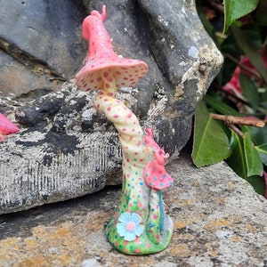 Pretty Pink Fairy House, With Twisty Toadstools and Miniature Flowers ...
