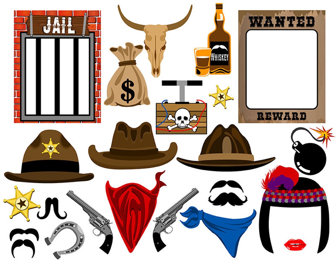 Cowboy Digital Photo Booth Party Props Instant Download - Etsy