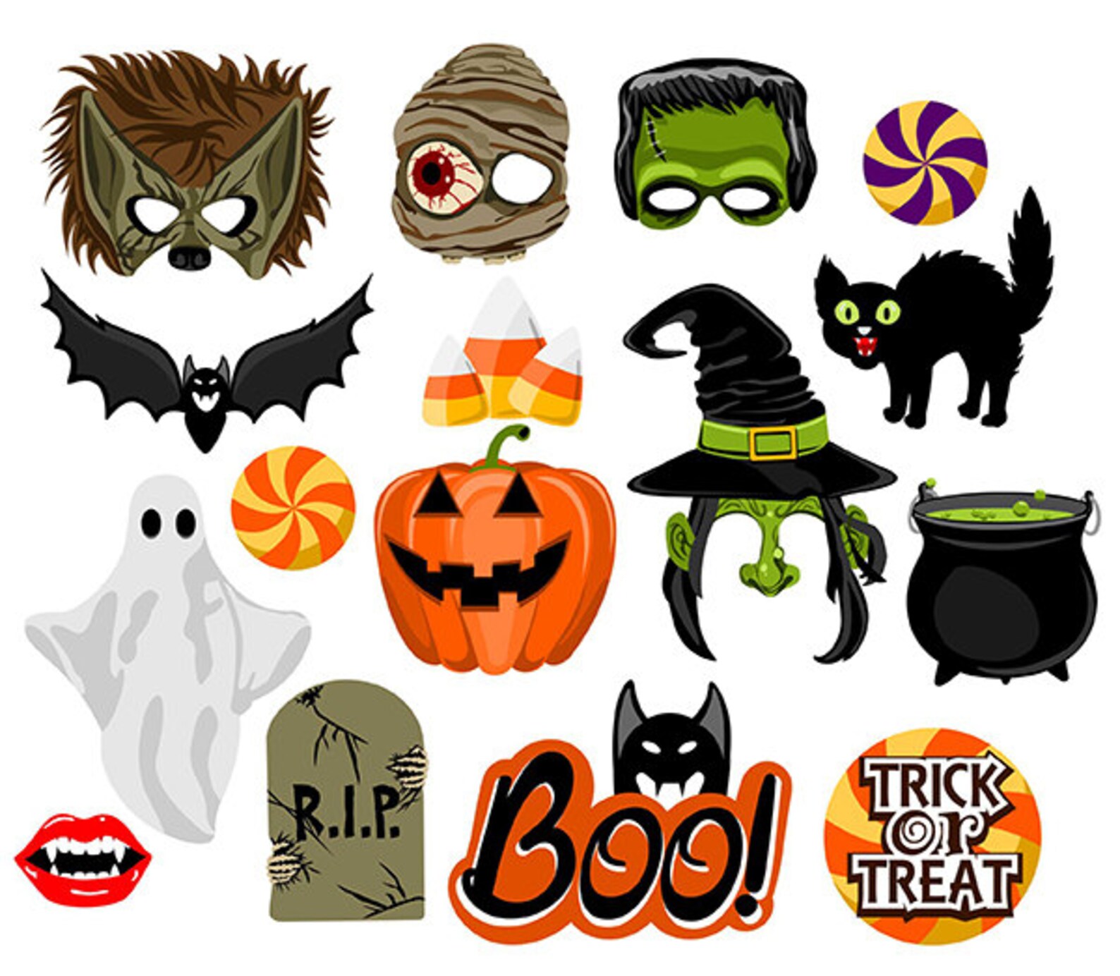 Halloween Digital Photo Booth Party Props Instant Download - Etsy