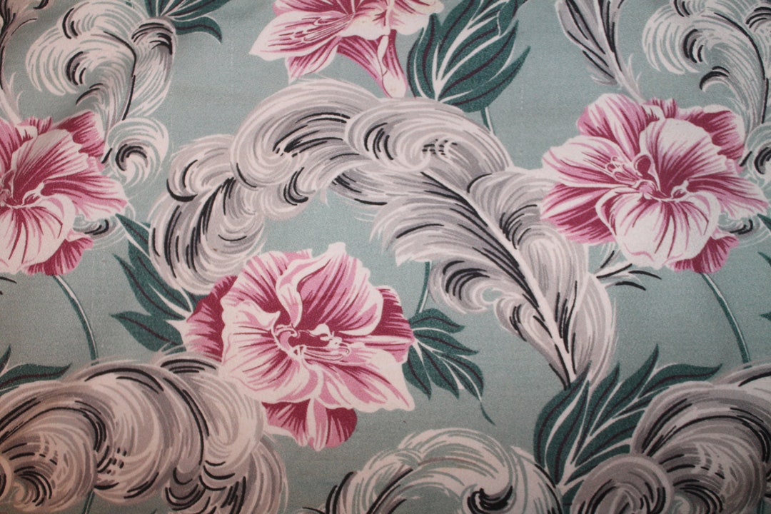 Vintage Mint Green Floral Bark Cloth Pillow Sham Plumes Pink - Etsy