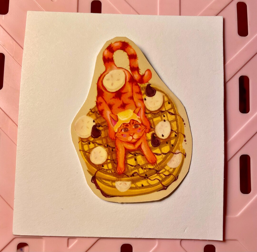Waffle Cat Sticker, Artist Made-hand-drawn Art - Etsy