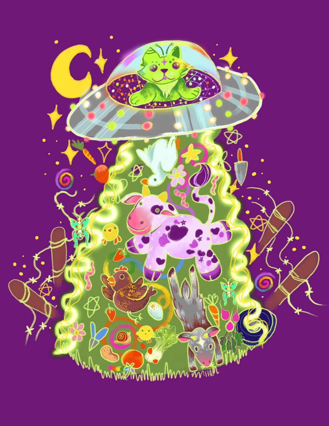 Cow Alien Abduction Art Print - Etsy