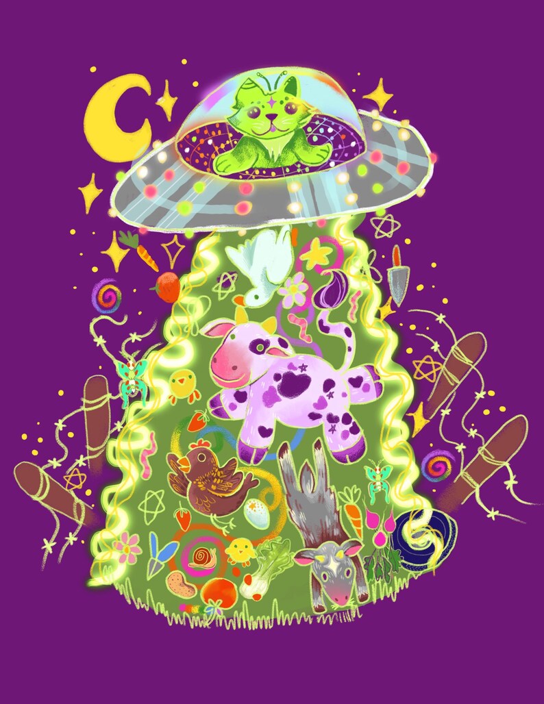 Cow Alien Abduction Art Print - Etsy
