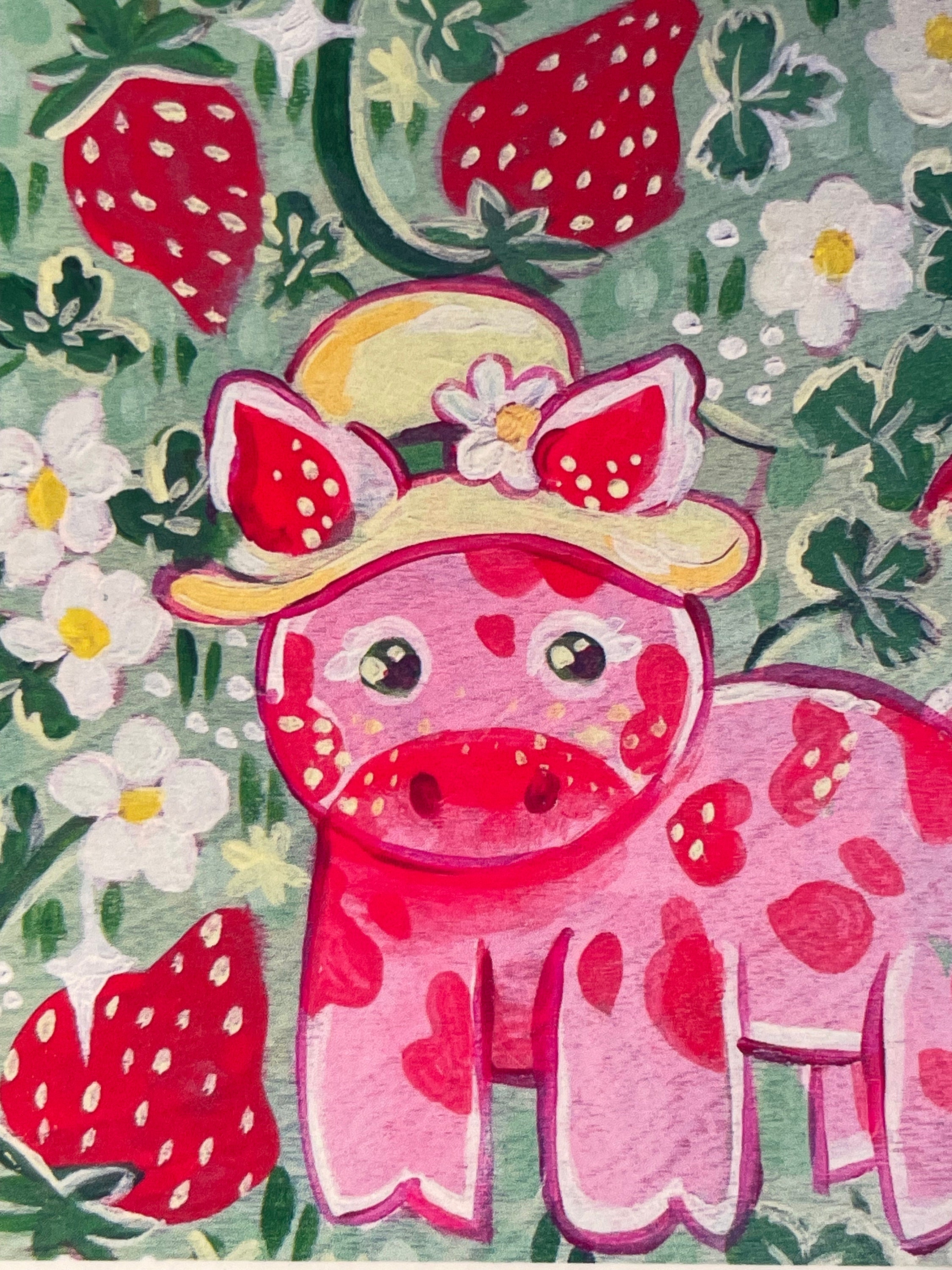 Pink Strawberry Cow Art Print - Etsy