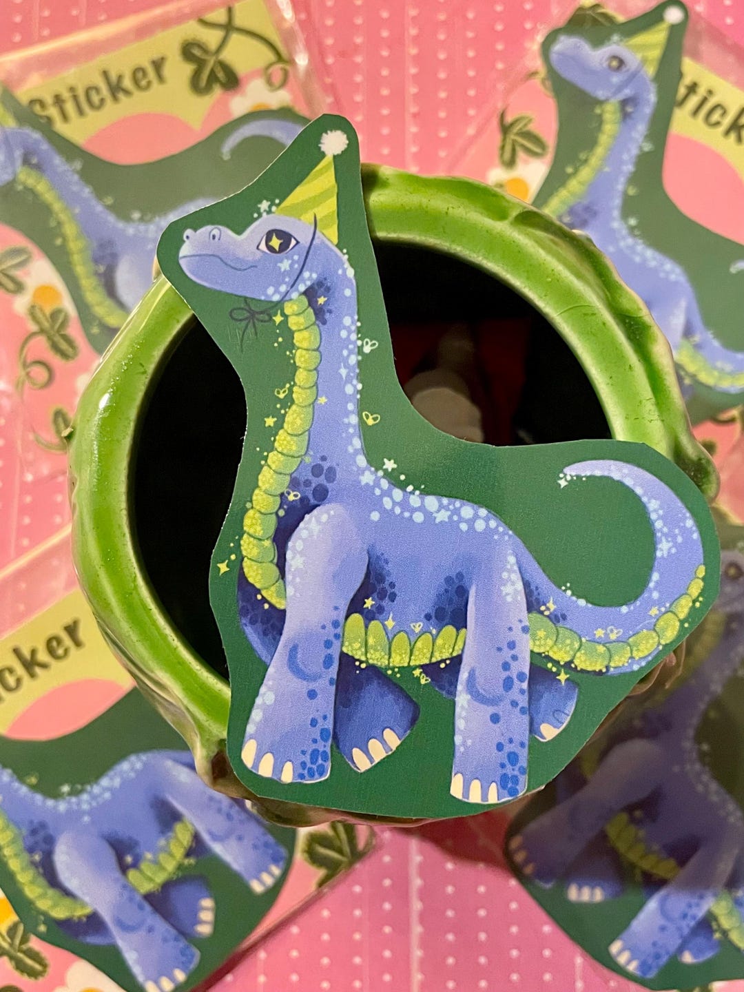 Dinosaur Party Sticker, Artist Made-hand-drawn Art - Etsy