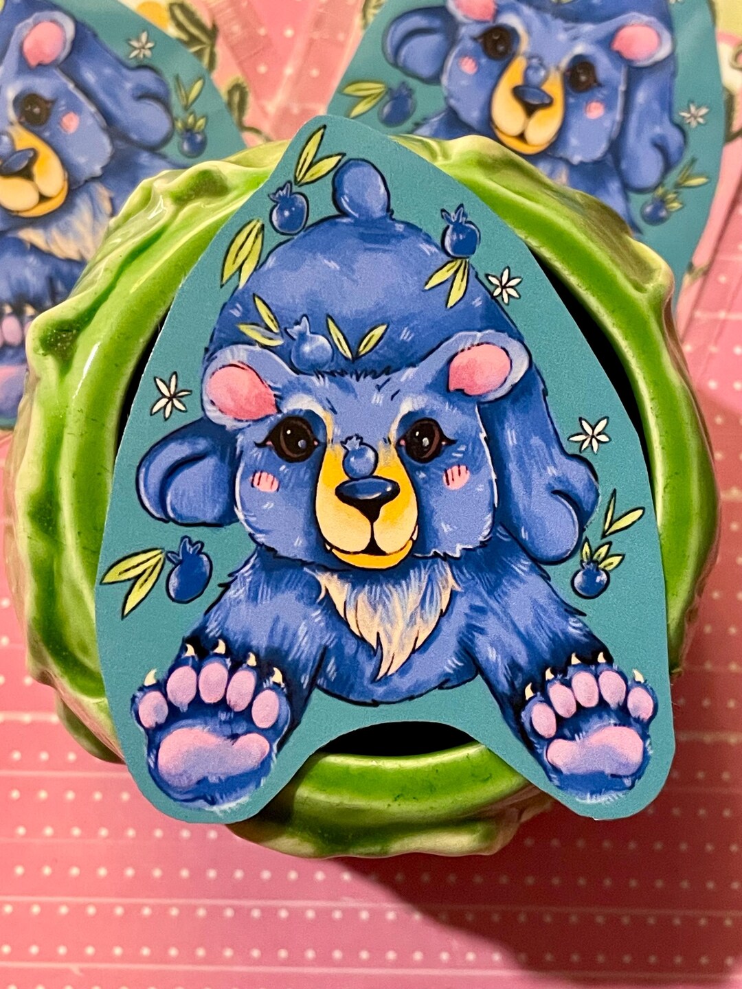 Blueberry Bear Sticker, Artist Made-hand-drawn Art - Etsy