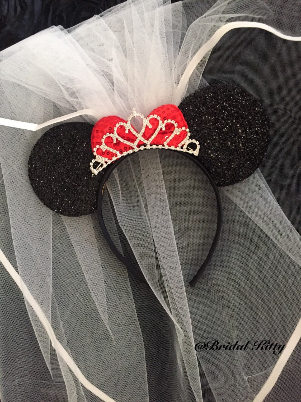 Minnie Mouse Ears Tiara Crown Disney Bachelorette Party Veil | Etsy