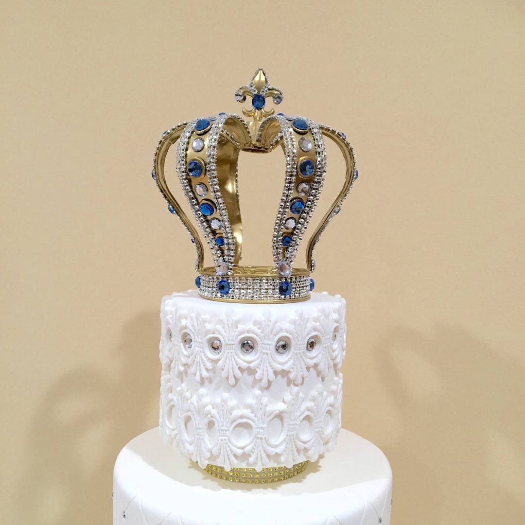 SALE!!! Handmade Crown Cake Topper With Royal Blue Crystals for Your ...