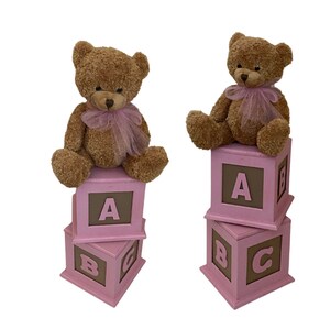 2 ABC Blocks Centerpiece With a Bear, Baptism, Christening ABC Block ...