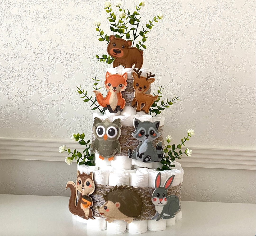 Woodland Animals Diaper Cake, 3 Tier Forest Themed Diaper Cake ...