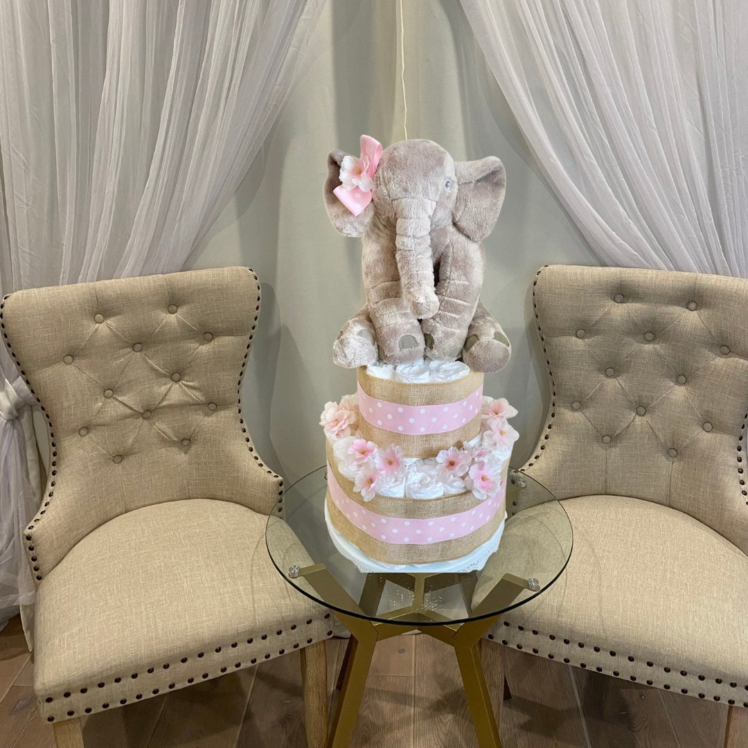 Elephant Diaper Cake, 2 Tier Elephant Themed Diaper Cake, Safari Table ...