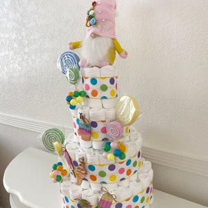 Lollipop Gnome Diaper Cake Gender Neutral Cake Ice Cream Themed Table ...