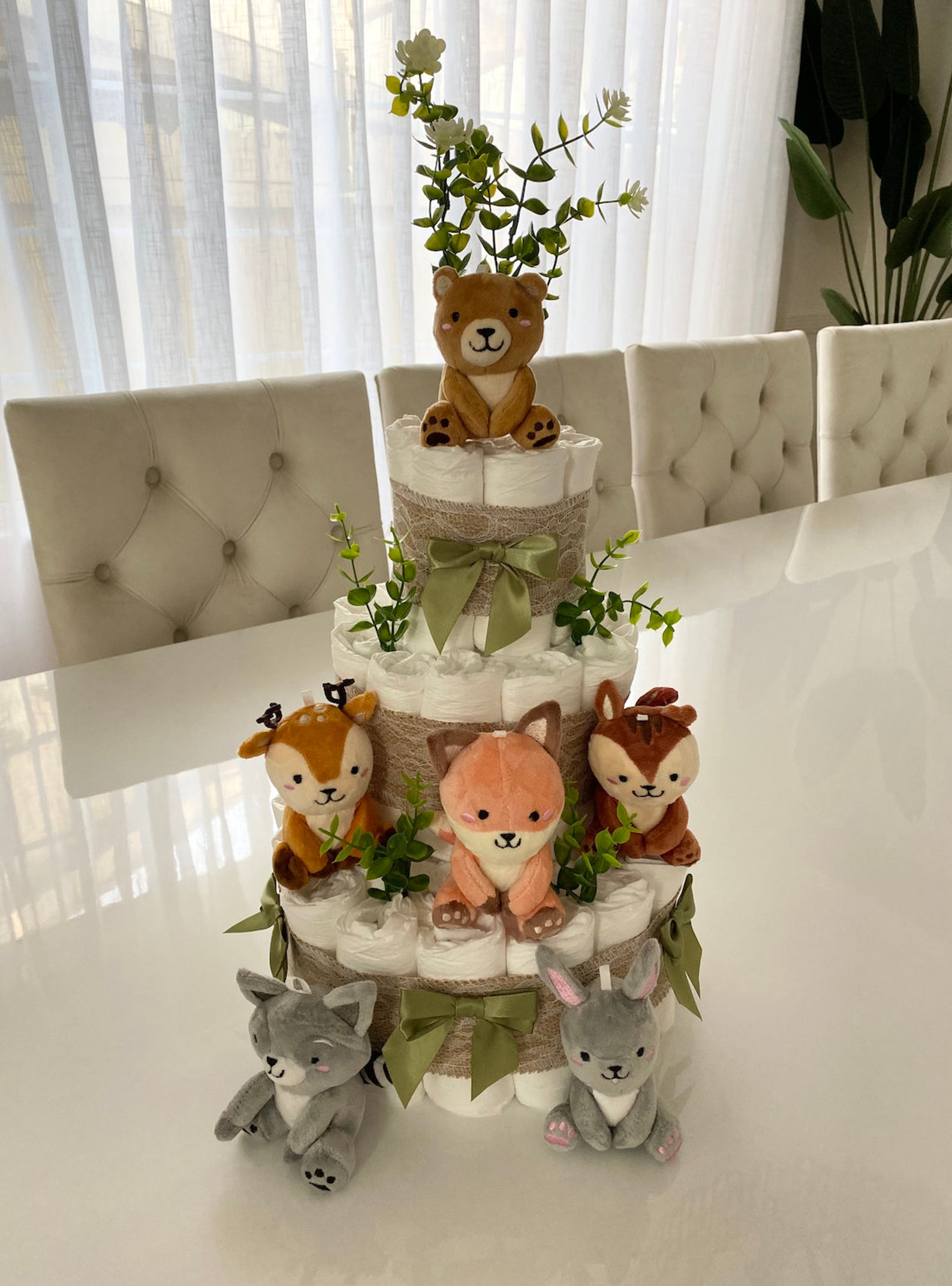 Woodland Animals Diaper Cake, 3 Tier Forest Themed Diaper Cake ...