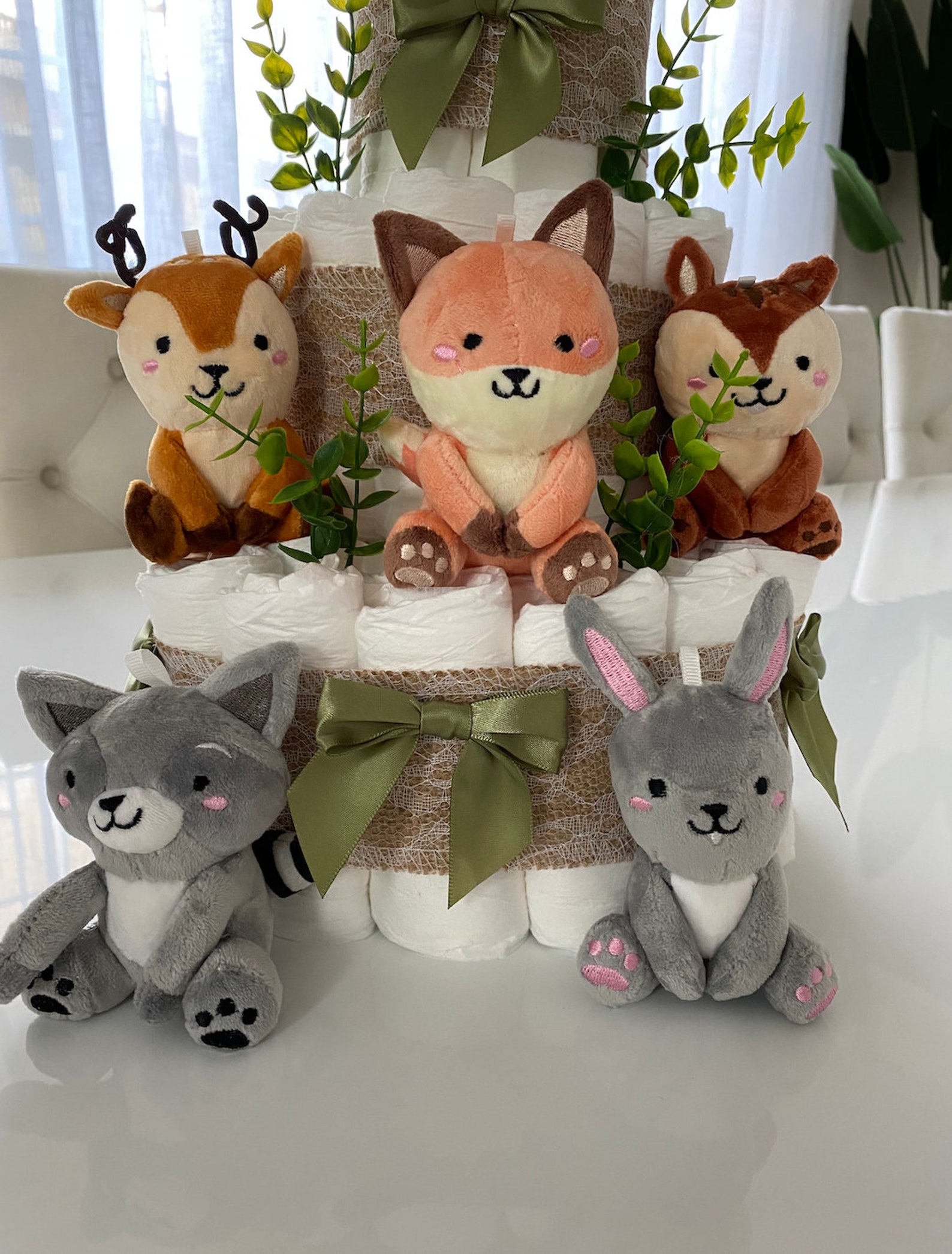 Woodland Animals Diaper Cake, 3 Tier Forest Themed Diaper Cake ...