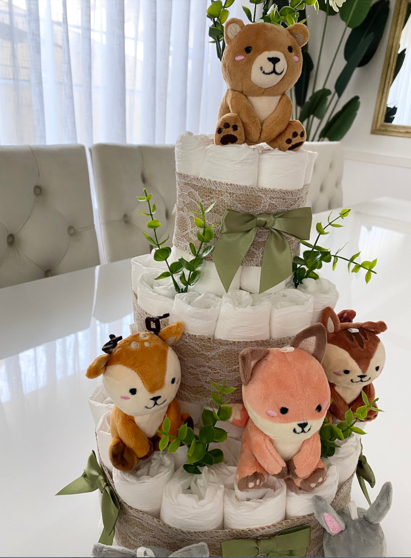Woodland Animals Diaper Cake, 3 Tier Forest Themed Diaper Cake ...