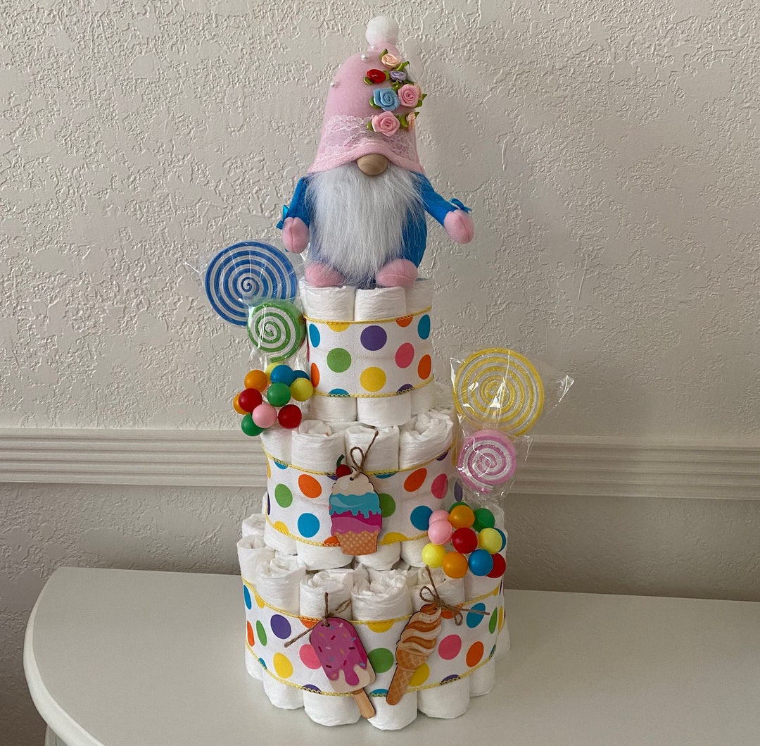 Lollipop Gnome Diaper Cake Gender Neutral Cake Ice Cream Themed Table ...