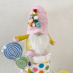 Lollipop Gnome Diaper Cake Gender Neutral Cake Ice Cream Themed Table ...