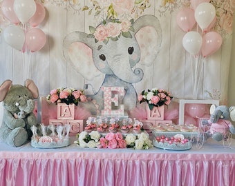 Elephant and ABC Block Baby Shower or Birthday Beautiful Table for Sweets Personalized With the Rose Letter Flowers and Balloons E180S35 Etsy
