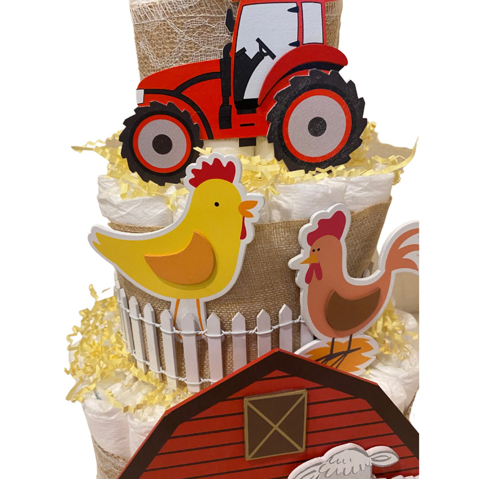 Farm House Diaper Cake, 3 Tier Farm Themed Diaper Cake, Farm House ...