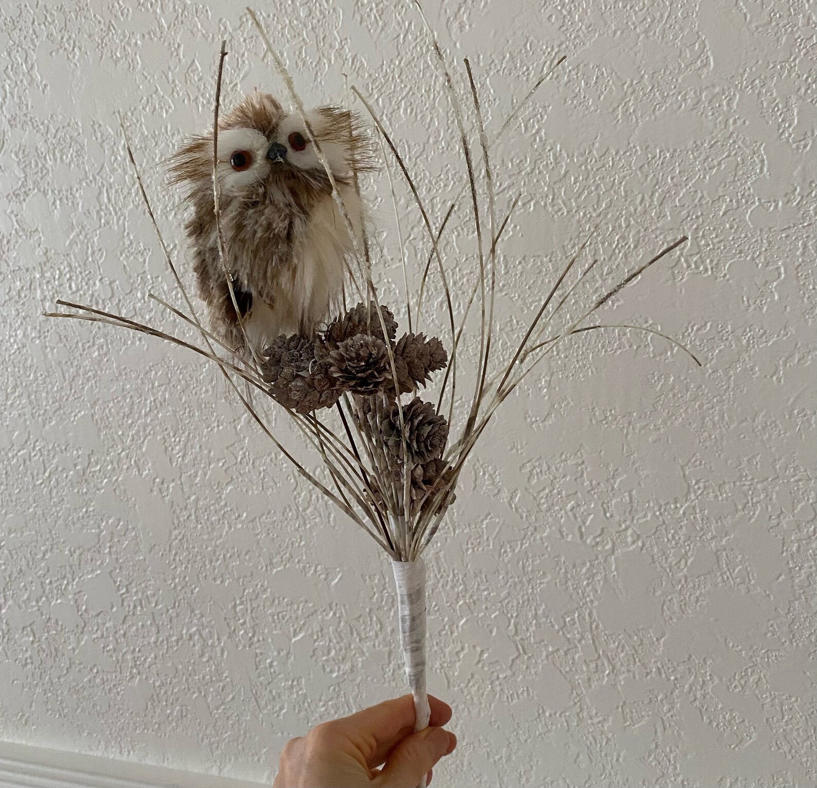 Boho Style Christmas Pick, Owl With Pinecones, Natural Colors, Rustic ...