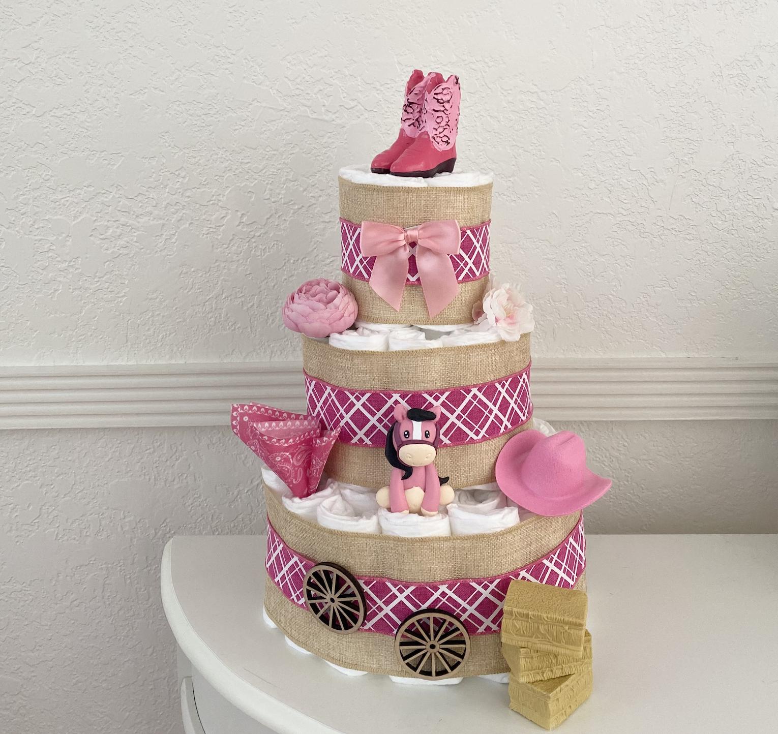 Cowgirl Diaper Cake, Country Style Diaper Cake, Baby Girl Shower ...