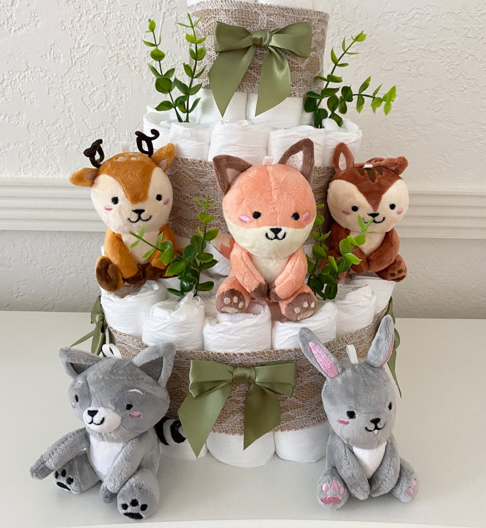 Woodland Animals Diaper Cake, 3 Tier Forest Themed Diaper Cake ...