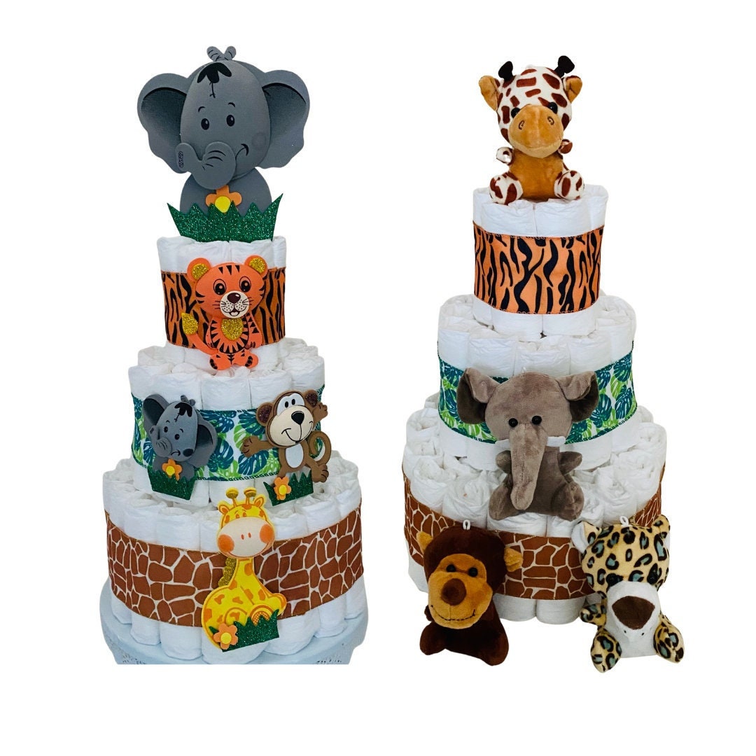 Safari Animals Diaper Cake, 3 Tier Jungle Themed Diaper Cake, Safari ...