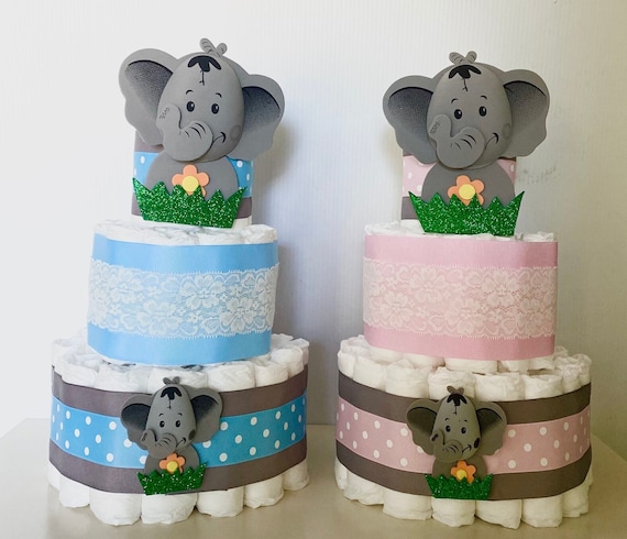 Elephant Diaper Cake 3 Tier Elephant Themed Diaper Cake - Etsy