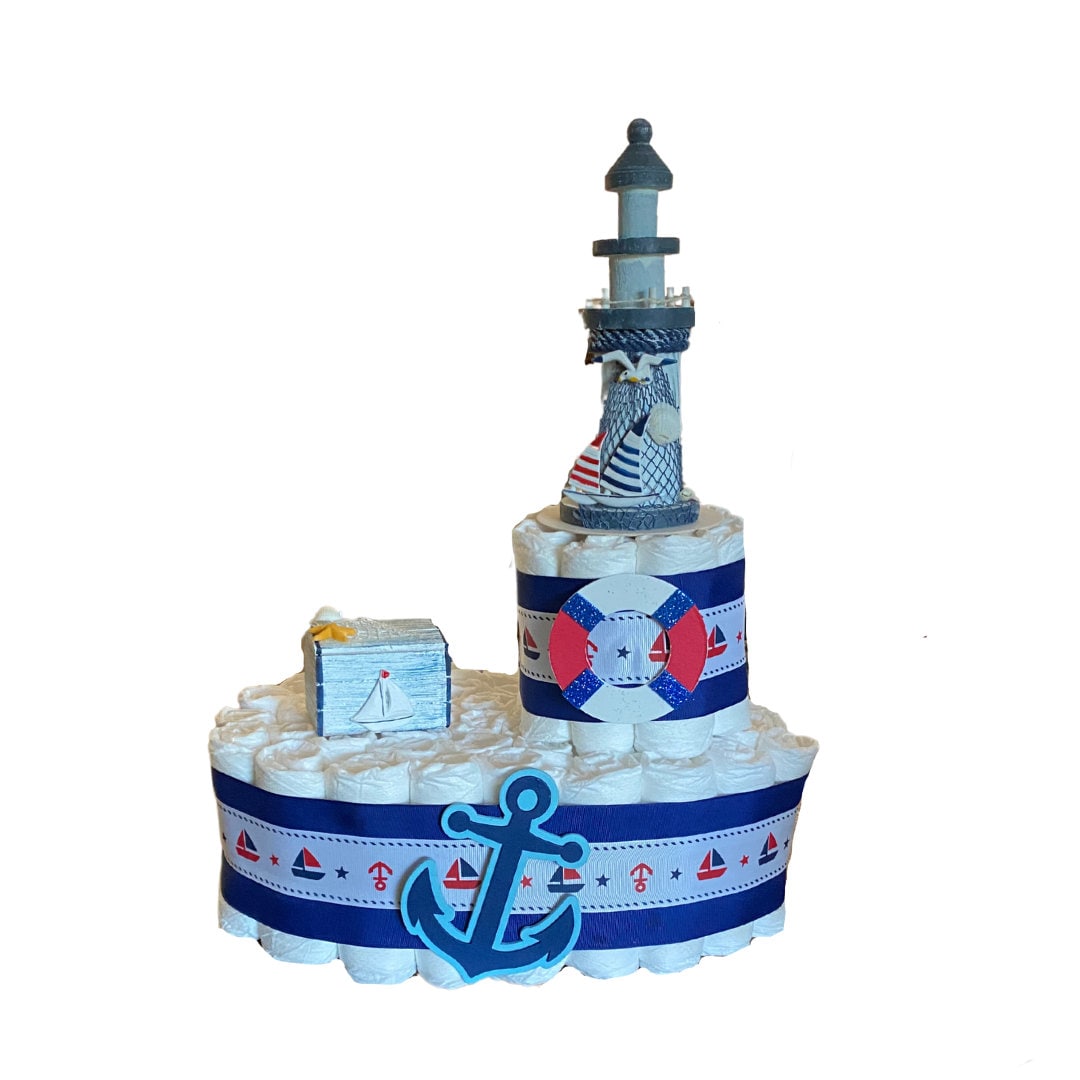 Nautical Diaper Cake, 2 Tier Nautical Themed Diaper Cake, Nautical ...