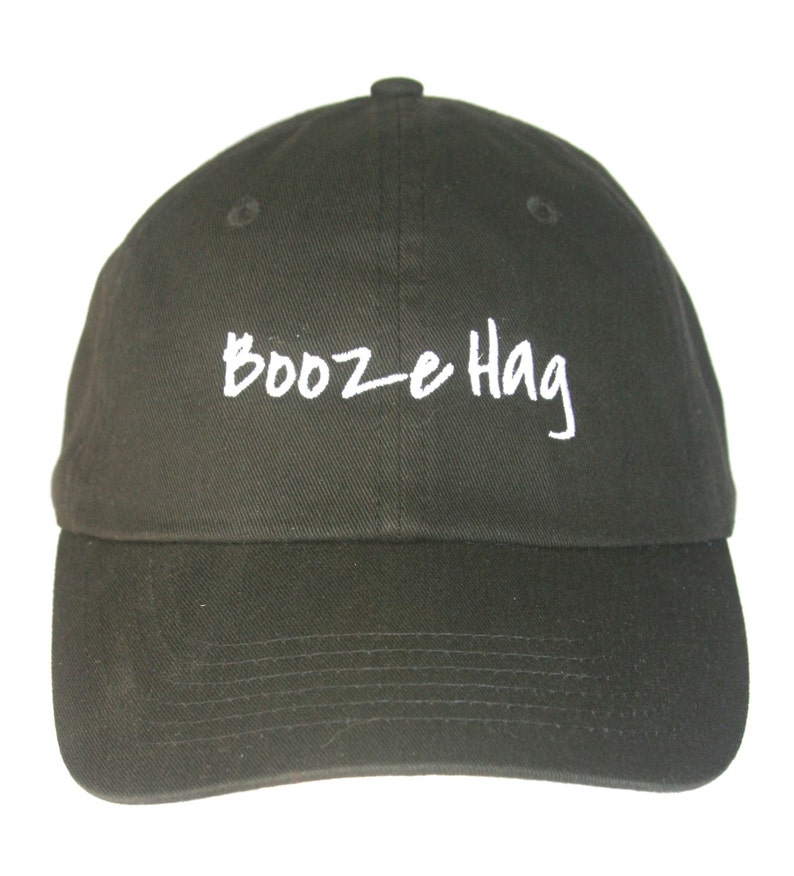 Booze Hag - Polo Style Ball Cap (black With White Stitching) - Etsy