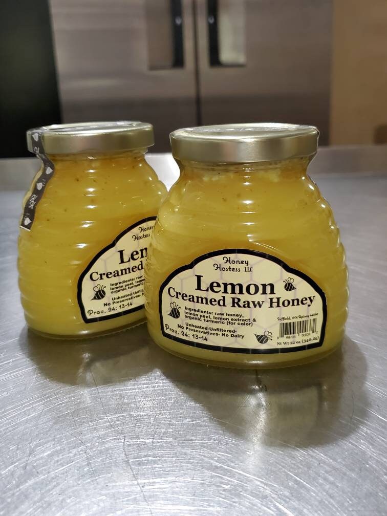 TWO Cinnamon Flavored Creamed Raw Honey Ohio Honey 12 Oz Glass Hive Jar ...