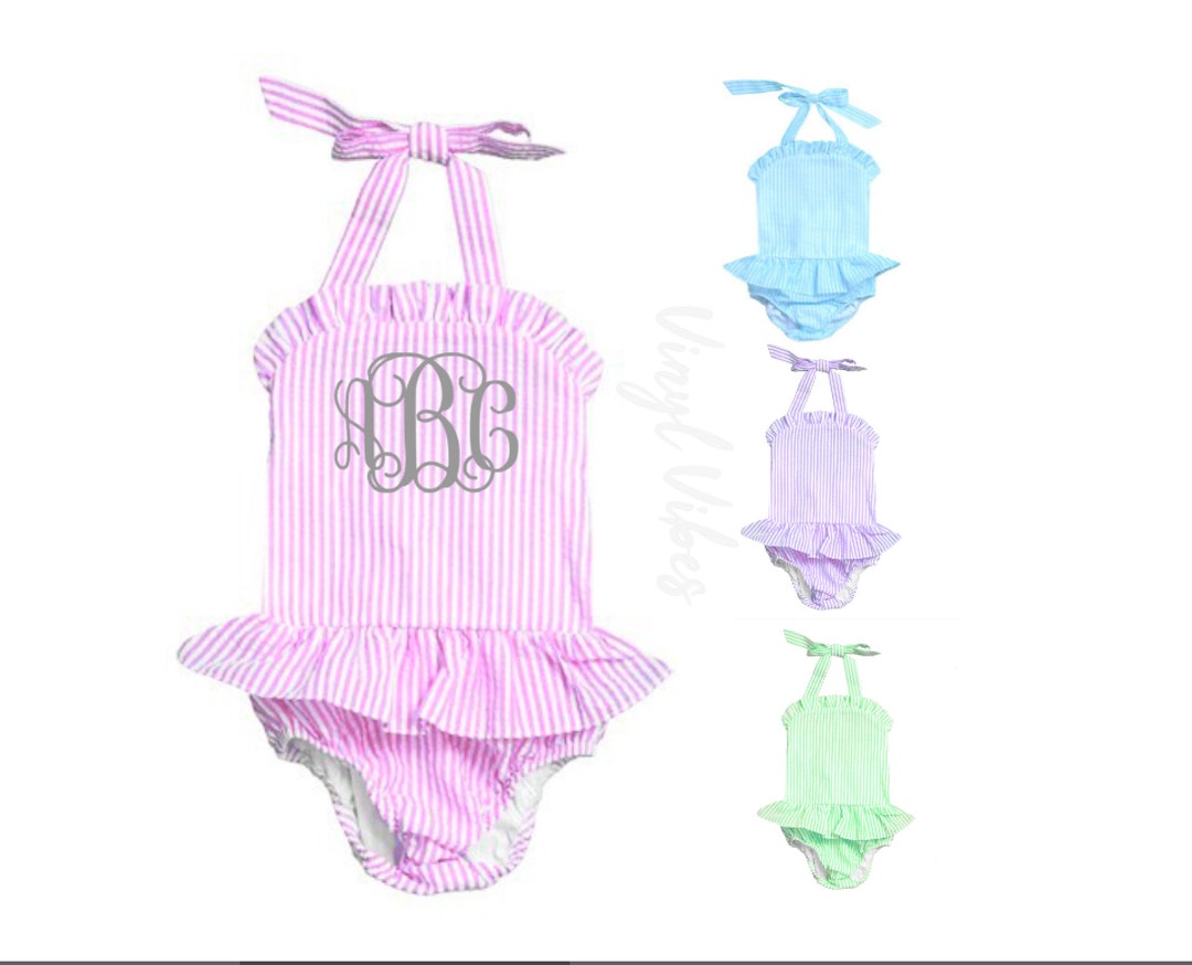 Embroidered Girls Monogram Swimsuit - Monogrammed Toddler Girl Bathing ...