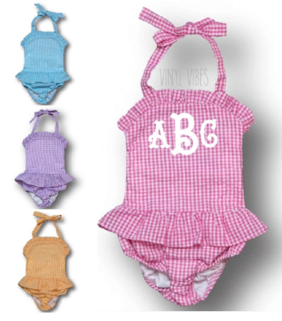 Embroidered Girls Monogram Swimsuit Monogrammed Toddler Girl Bathing ...