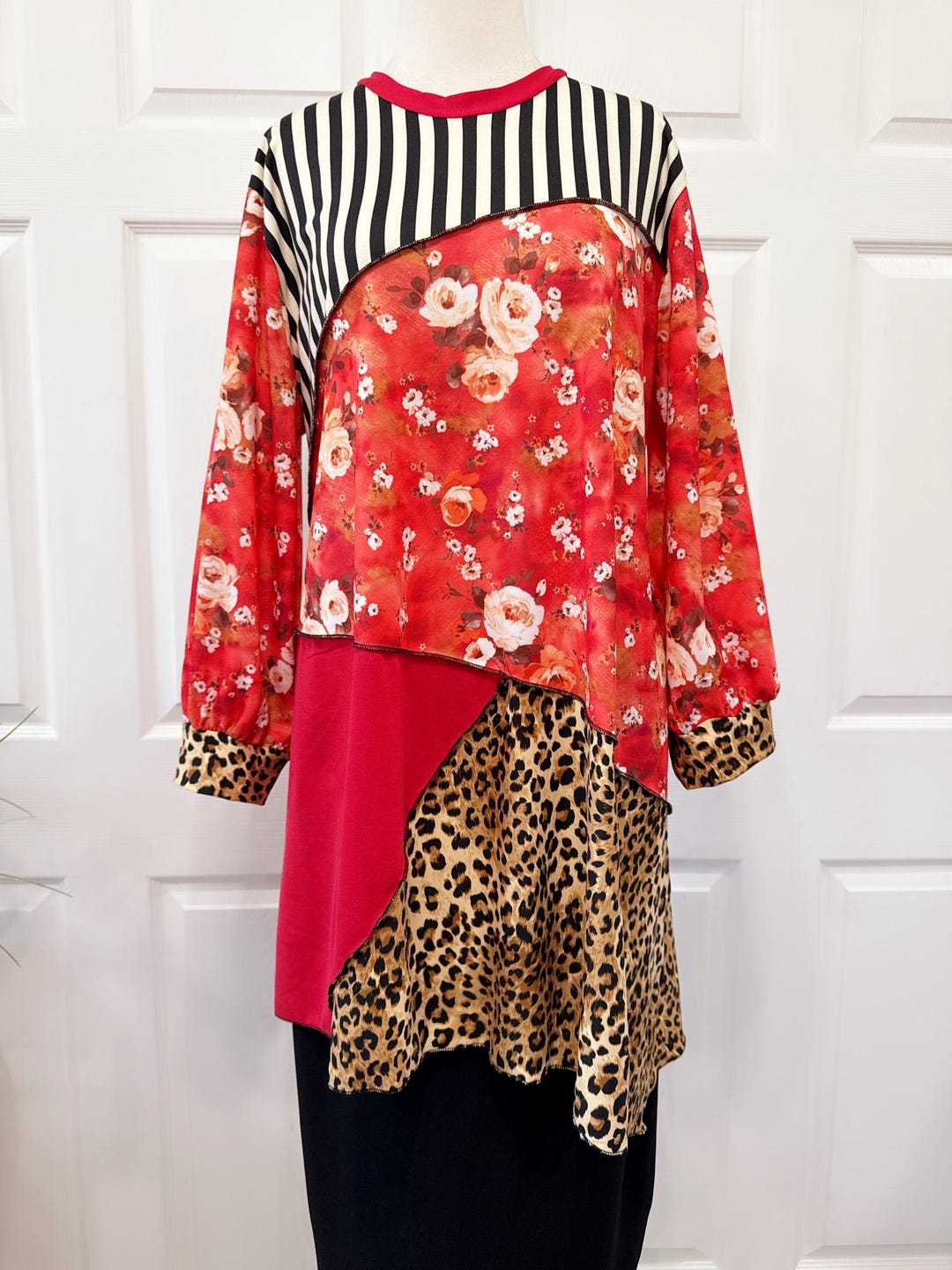 Red Floral and Leopard Tunic Top - Etsy