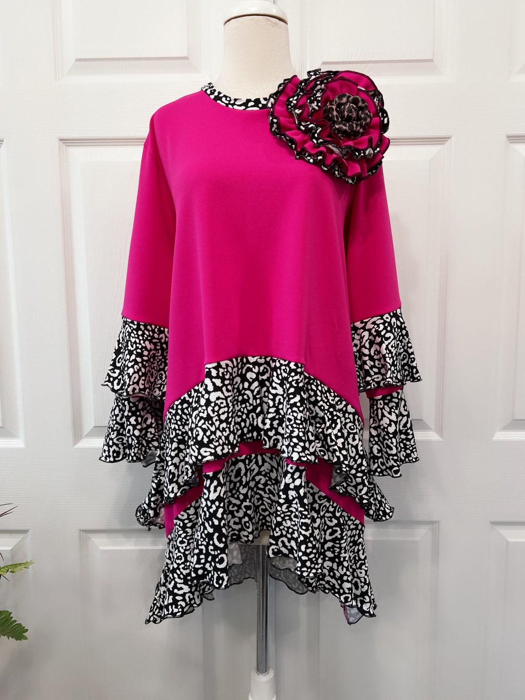 Fuschia and Animal Print Tunic Top - Etsy