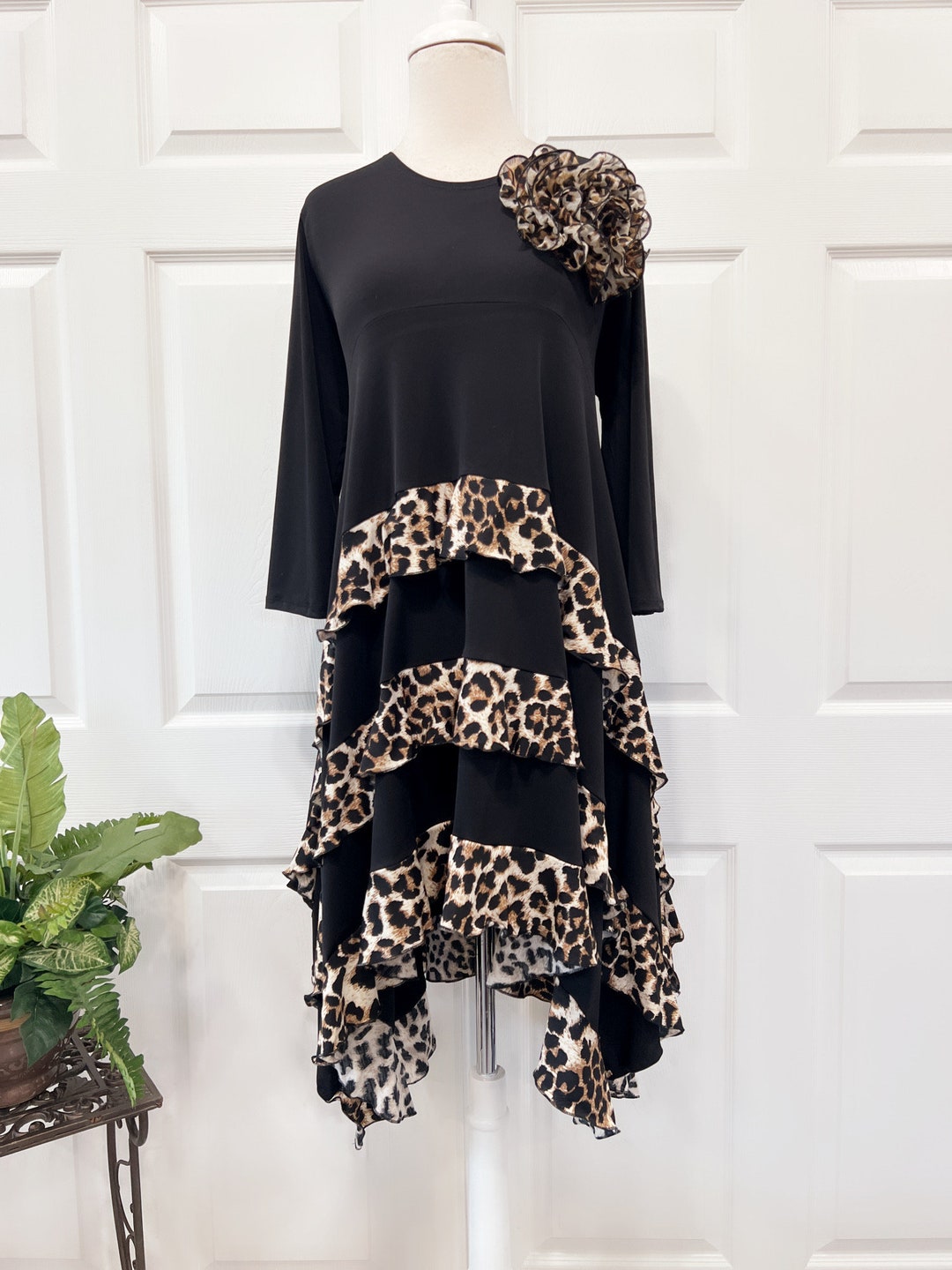 Black Tunic Leopard Ruffles Top - Etsy