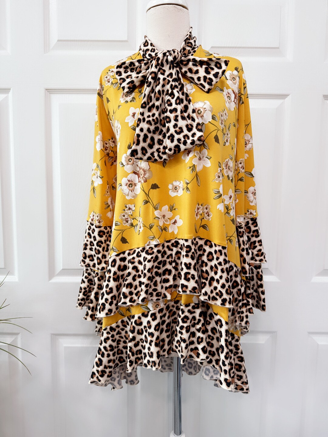 Mustard Floral and Leopard Tunic Top - Etsy