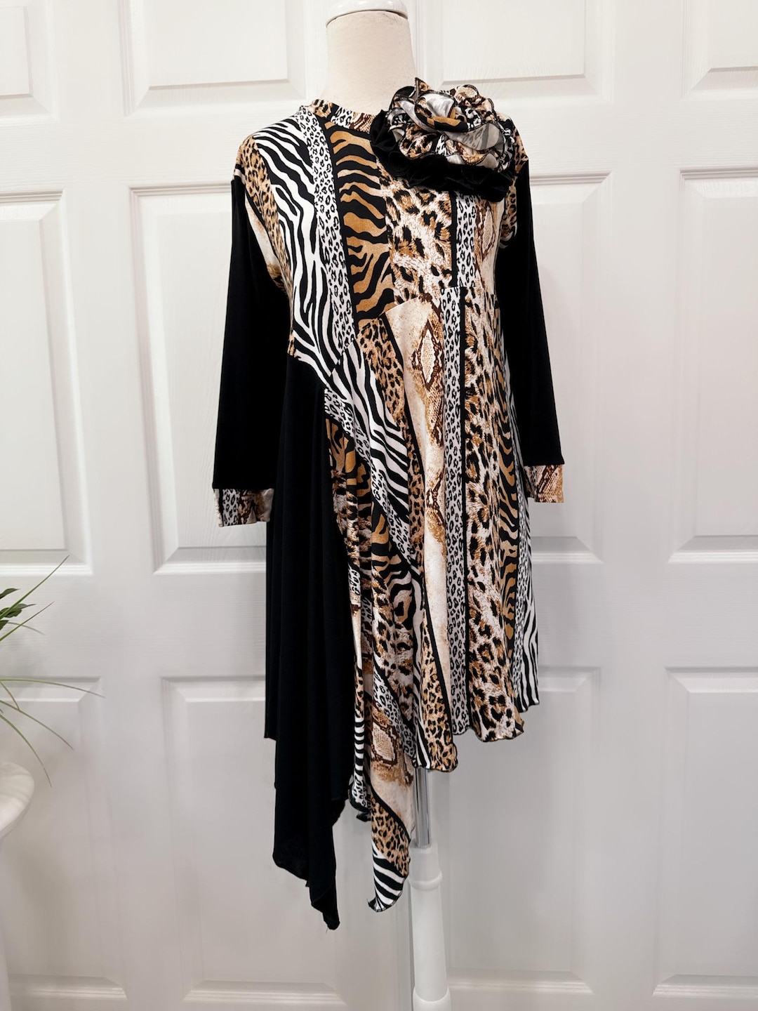Black and Animal Print Tunic Top - Etsy