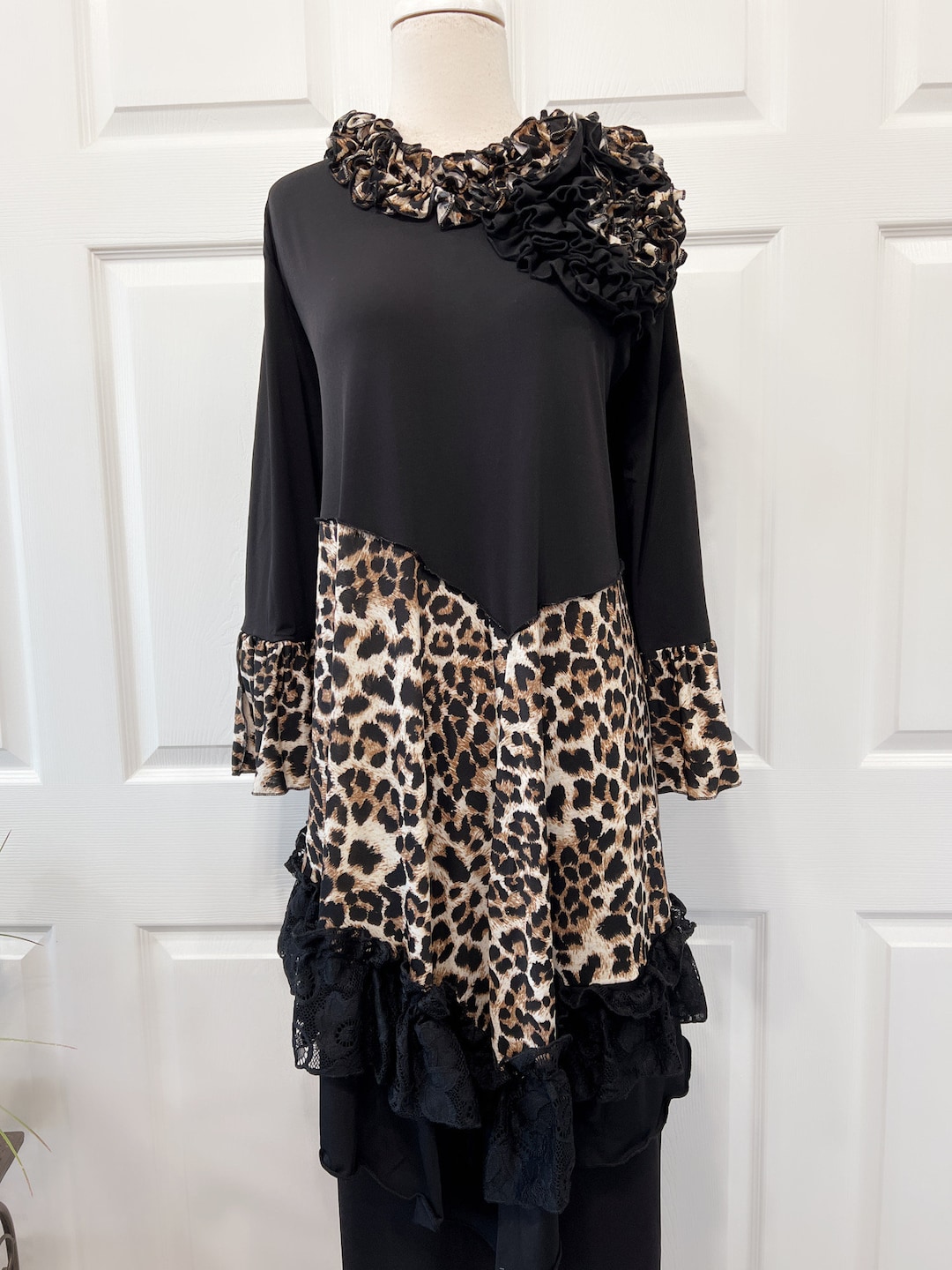Black and Leopard Print Tunic Top - Etsy