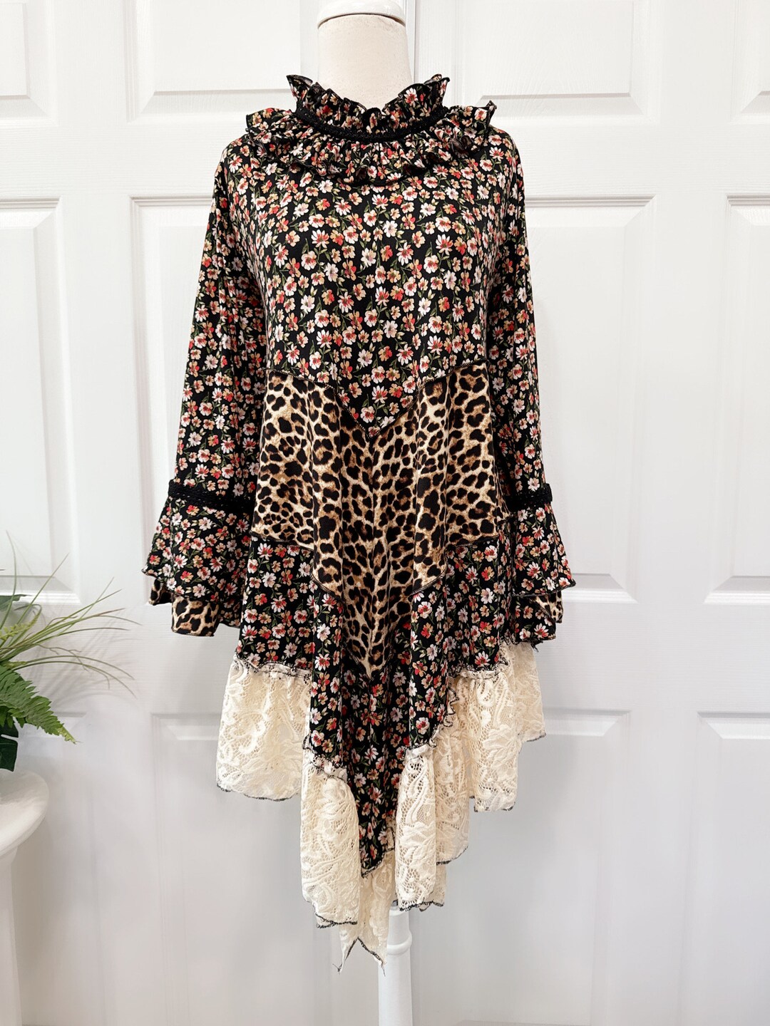 Floral and Leopard Print Tunic Top - Etsy