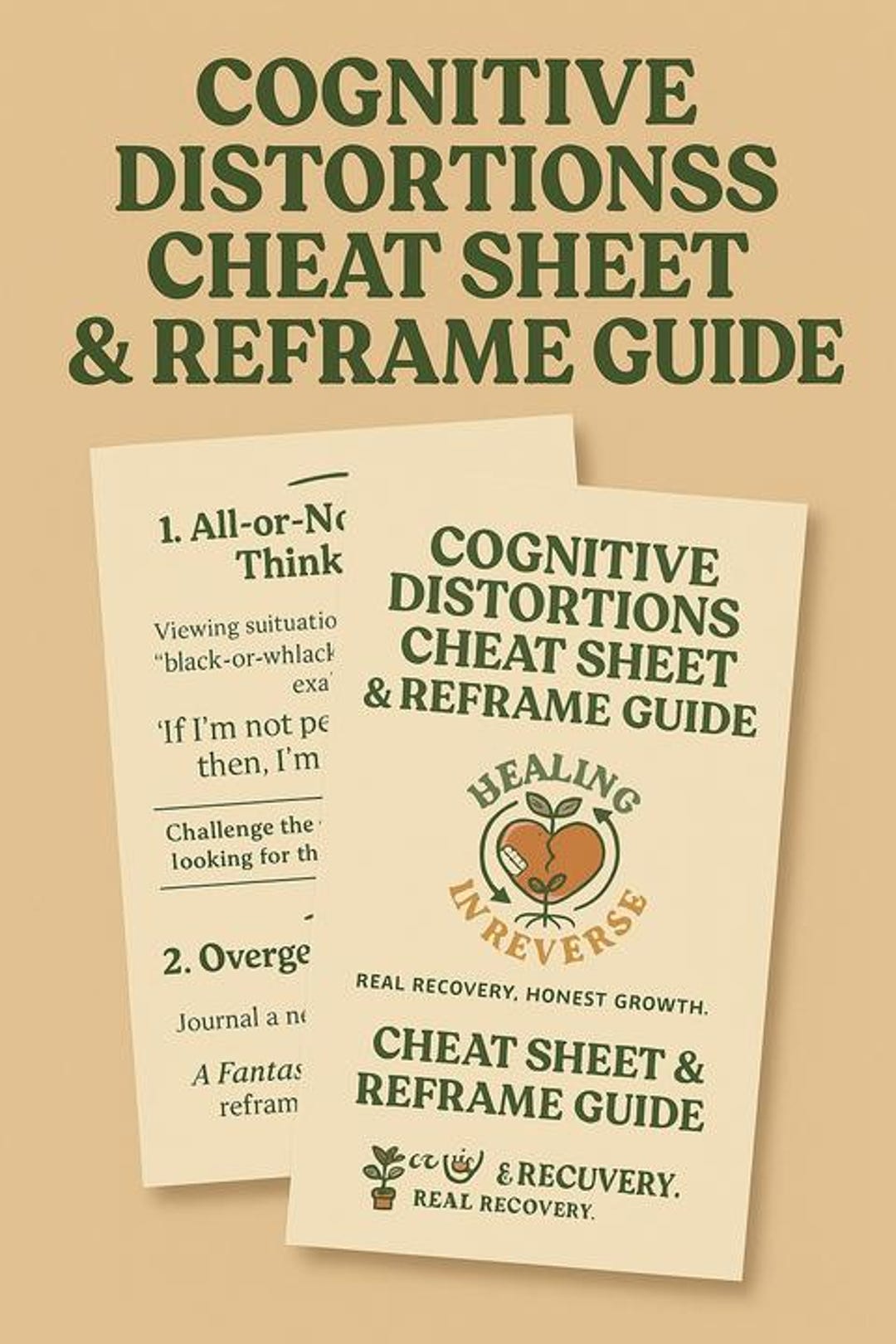 Cognitive Distortions Cheat Sheet and Reframe Guide, Mental Health ...