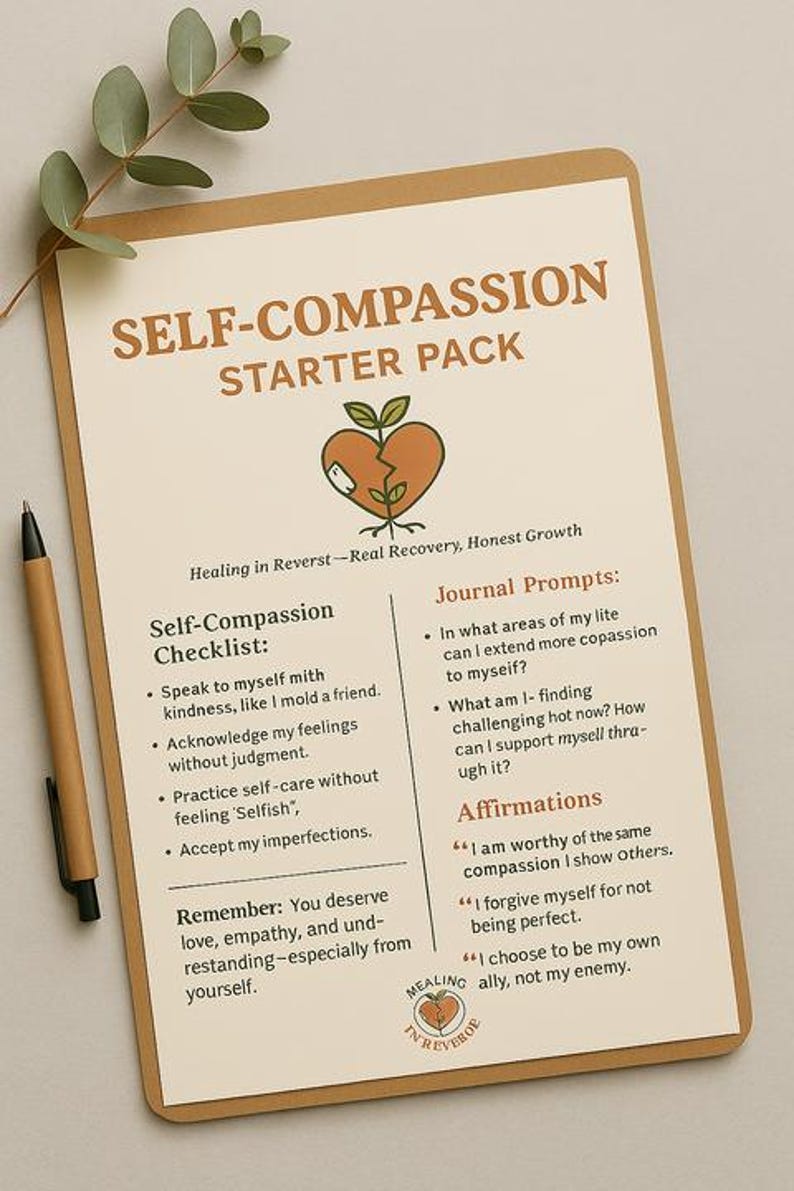 Self- Compassion Starter Pack, Printable Mental Health Toolkit, Healing ...