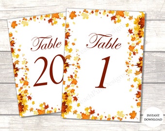 Fall Table Numbers Wedding Instant Download Template Marsala | Etsy
