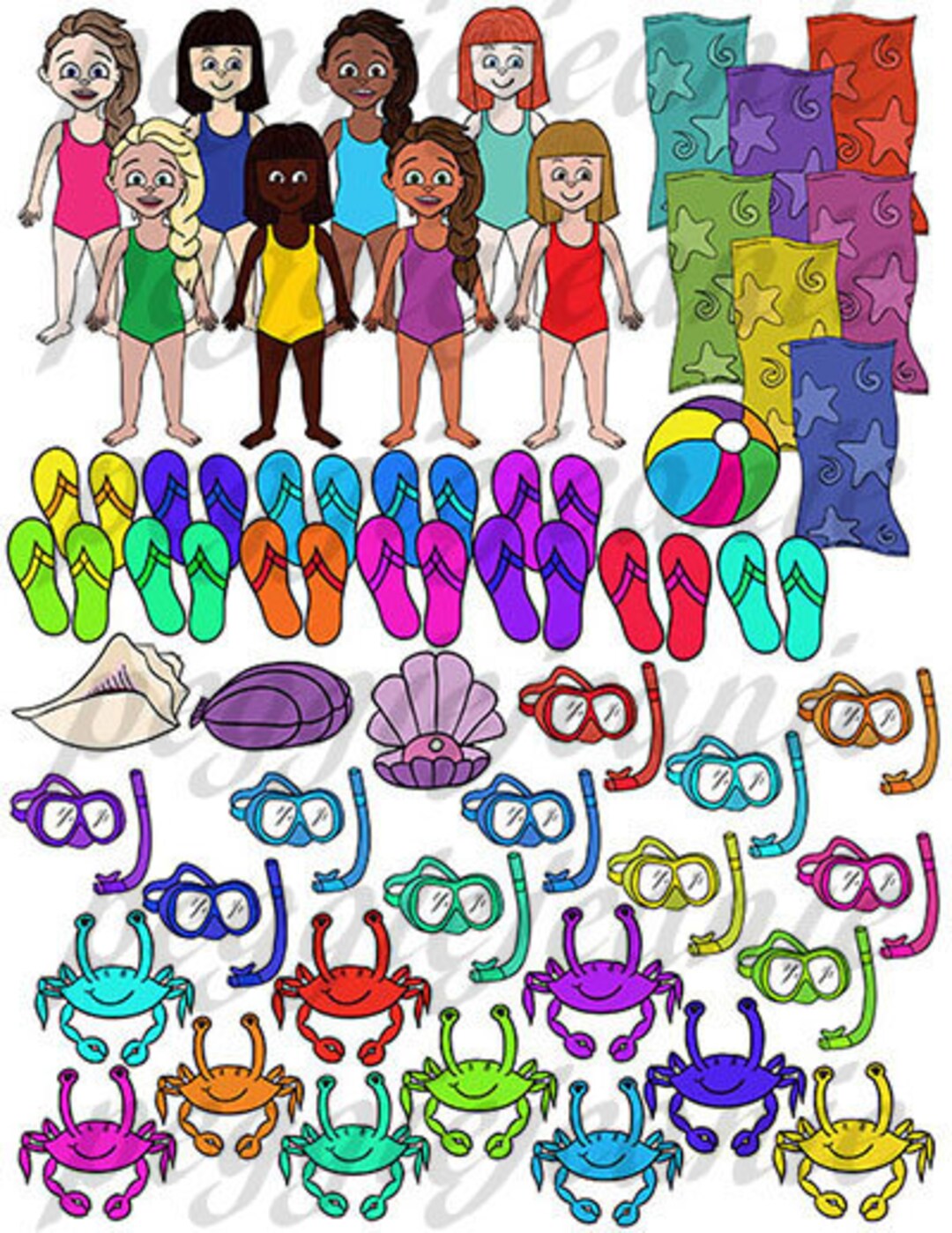 Mega Beach Fun Clipart Set - Etsy